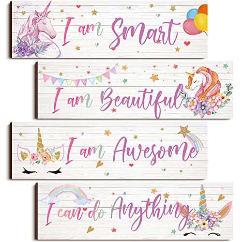 Yulejo Unicorn Rainbow Girls Room Wall Decor Unicorn Rainbow Motivational, Inspirational Wall Art Bedroom Decor for Girls Kids Bedroom Nursery Decorations (Smart Style)