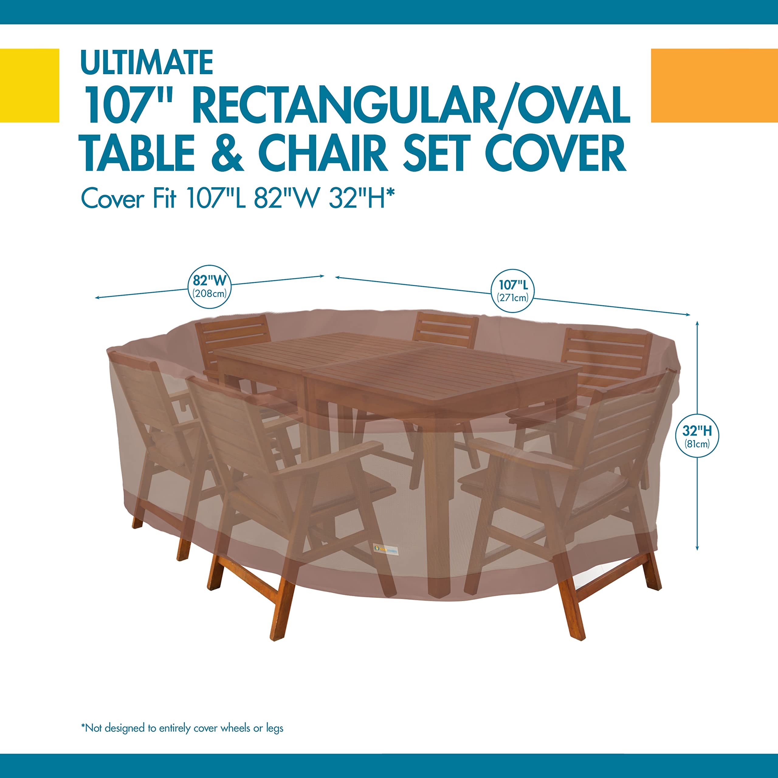 Duck Covers Ultimate Waterproof Rectangular/Oval Patio Table with Chairs Cover, 107 Inch