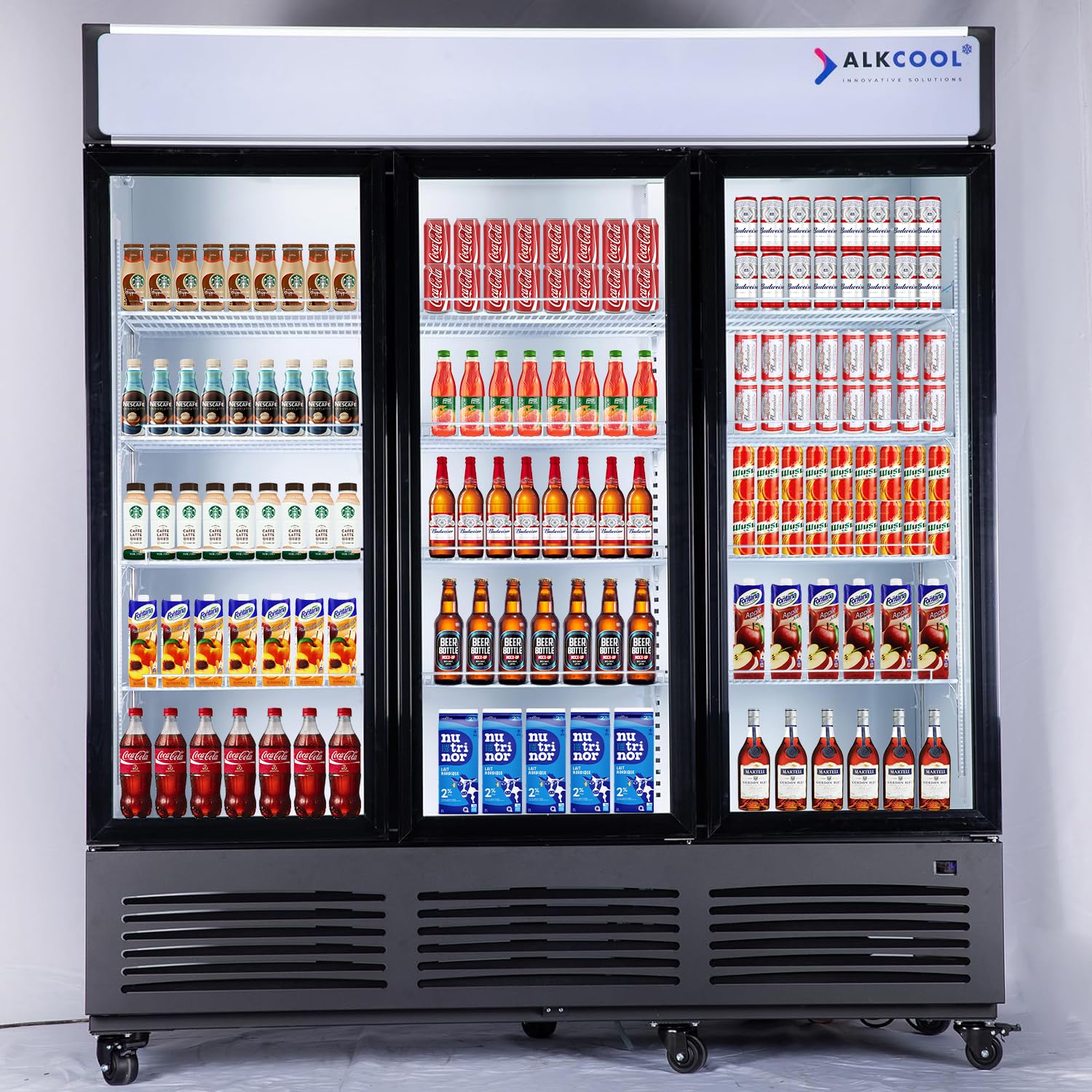 Commercial Beverage Refrigerator Display Fridge,63.5 Cu Ft Three Glass Door Upright Merchandiser Drink Cooler with LED Light Adjustable Shelves,ETL and NSF Approval,Grey