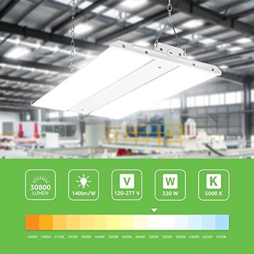 Lepro 2ft Liner High Bay LED Shop Light 220W, 30,800lm, 5000K Daylight, 800W HPS Equivalent, 1-10V Dimmable Commercial Warehouse LED Lighting, 120-277V, 110° Beam, Industrial Ceiling Light Fixture