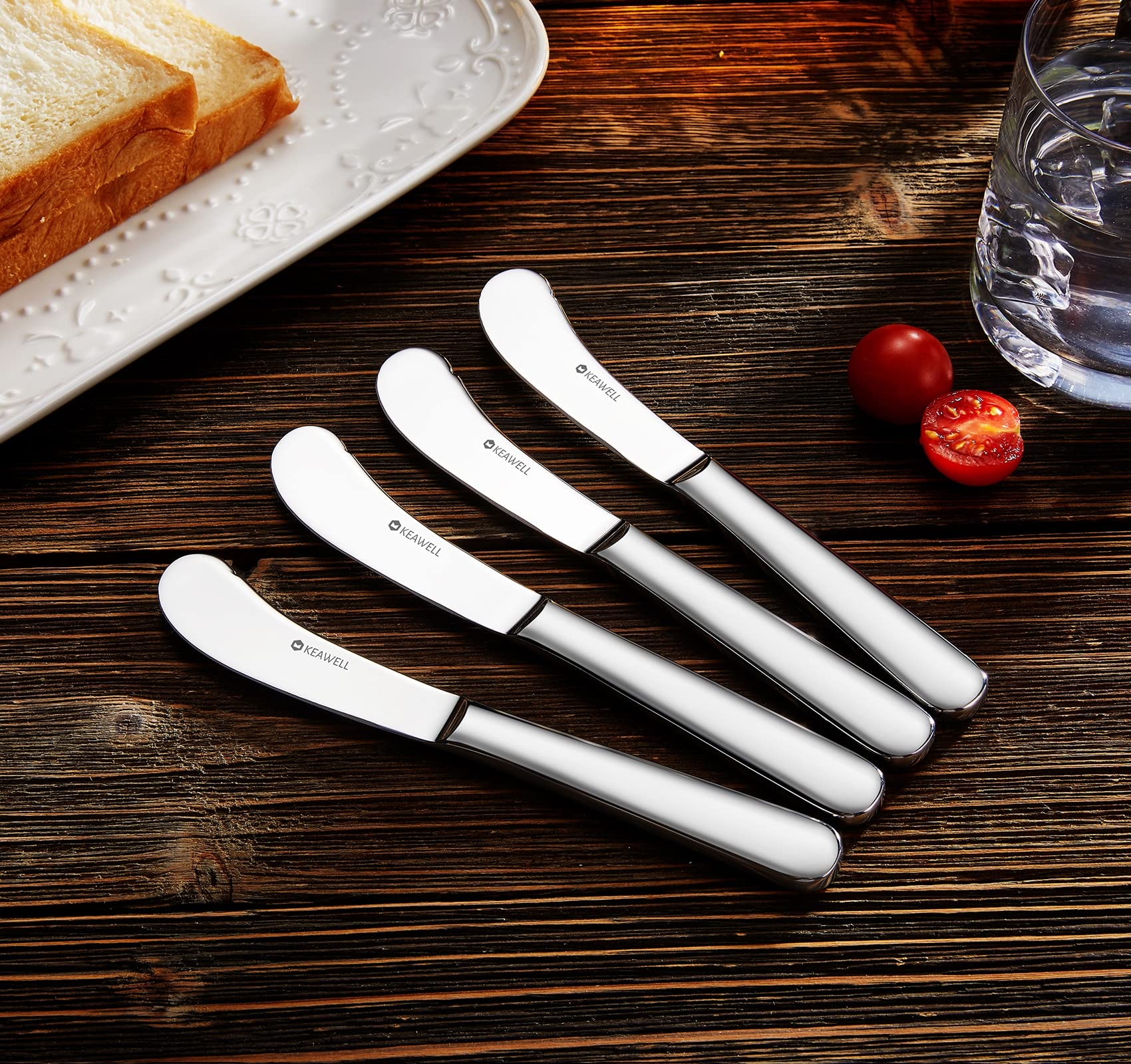KEAWELL Premium 4-Piece 6.7" Louise Butter Knives, Stainless Steel, Dishwasher Safe