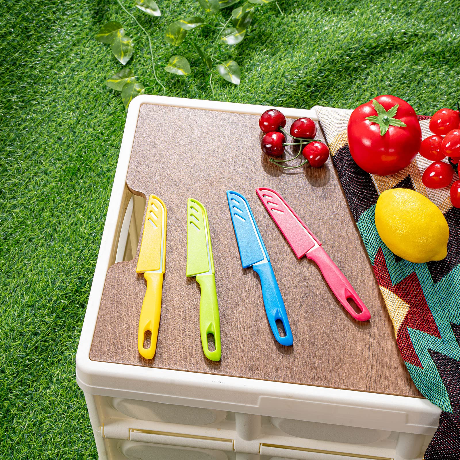 CHUYIREN Paring Knife, 4 Pcs Paring Knife with Sheath, 4" Vegetable and Fruit Knife, Stainless Steel Small Kitchen Knife for Cooking, Peeling, Slicing, Picnics,&Travel, Pink/Green/Yellow/Blue