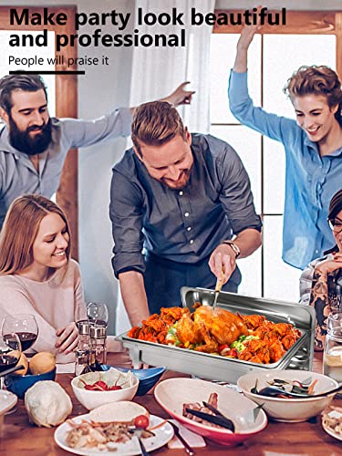 PURECHO Rectangular Chafing Dish Buffet Set, 4 Pack 8 Qt, Stainless Steel Chafer Full Size, Catering Food Warmer with Folding Frame, Ideal for Parties, Wedding, Festival Gathering