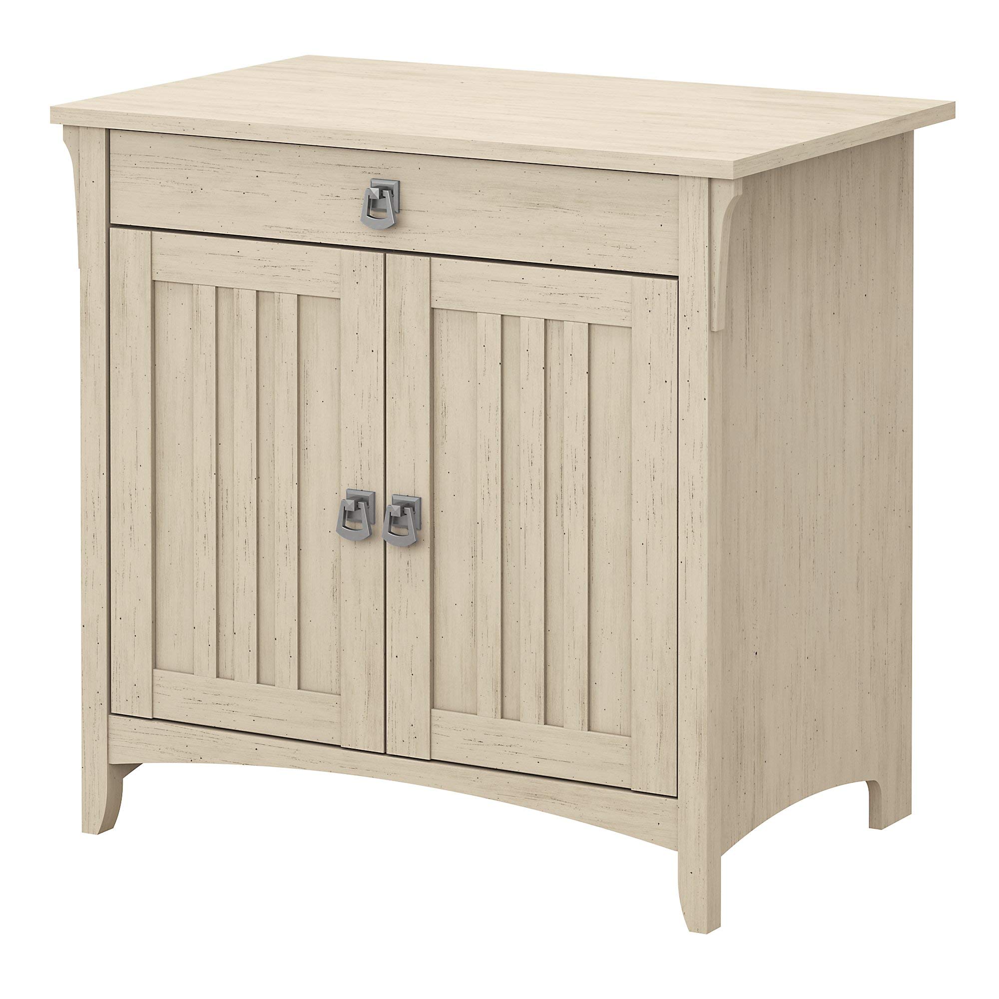 Bush Furniture Salinas Secretary Desk with Keyboard Tray and Storage Cabinet in Antique White