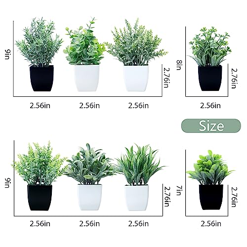 Fake Plants Mini Potted Artificial Plants, set of 8 Pack fake Plastic Eucalyptus Houseplants Greenery in Pot, Small Faux Plants Decor for Bathroom Home Office Farmhouse Desk Shelf(white,black)