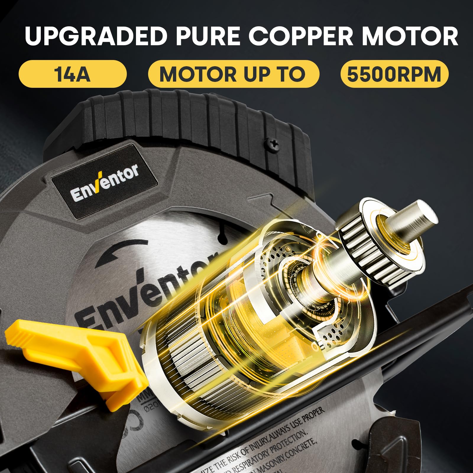 ENVENTOR Circular Saw Corded, 14A Electric Circular Saws 7-1/4-Inch with Laser Guide, 2 Blade Saws (40T/24T), Max Cutting Depth 2-7/16"(90°), 1-13/16"(0°-45°), Single Handed Bevel, 5500RPM