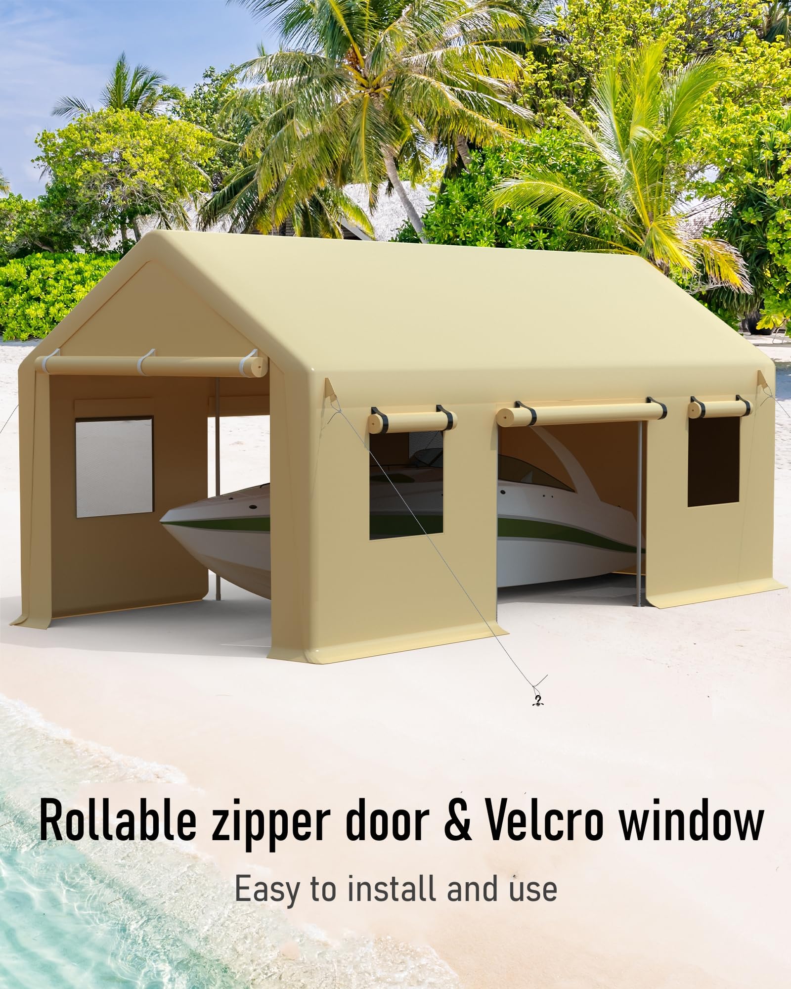 DEXSO Carport 13'x20' Portable Garage, Reinforced Steel Poles, Heavy Duty Carport Canopy, 4 Roll-up Doors & 4 Mesh Windows, for Pickup, Boat, and Equipment, Yellow