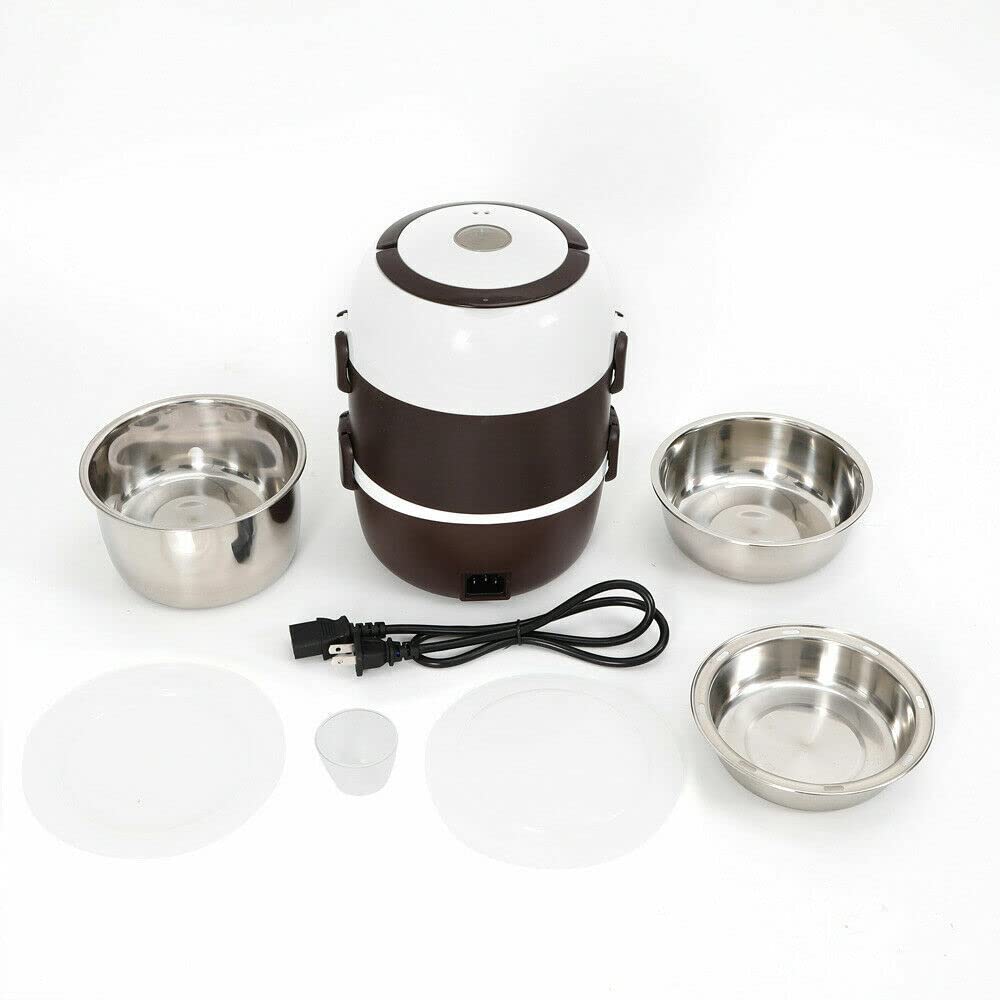 Lunch Boxes, Portable 3-Layer Electric Lunch Box 2L Heat Steamer Pot Heating Rice Cooker Food Insulation Rice Cooker 110v 200w Stainless Steel lunchbox