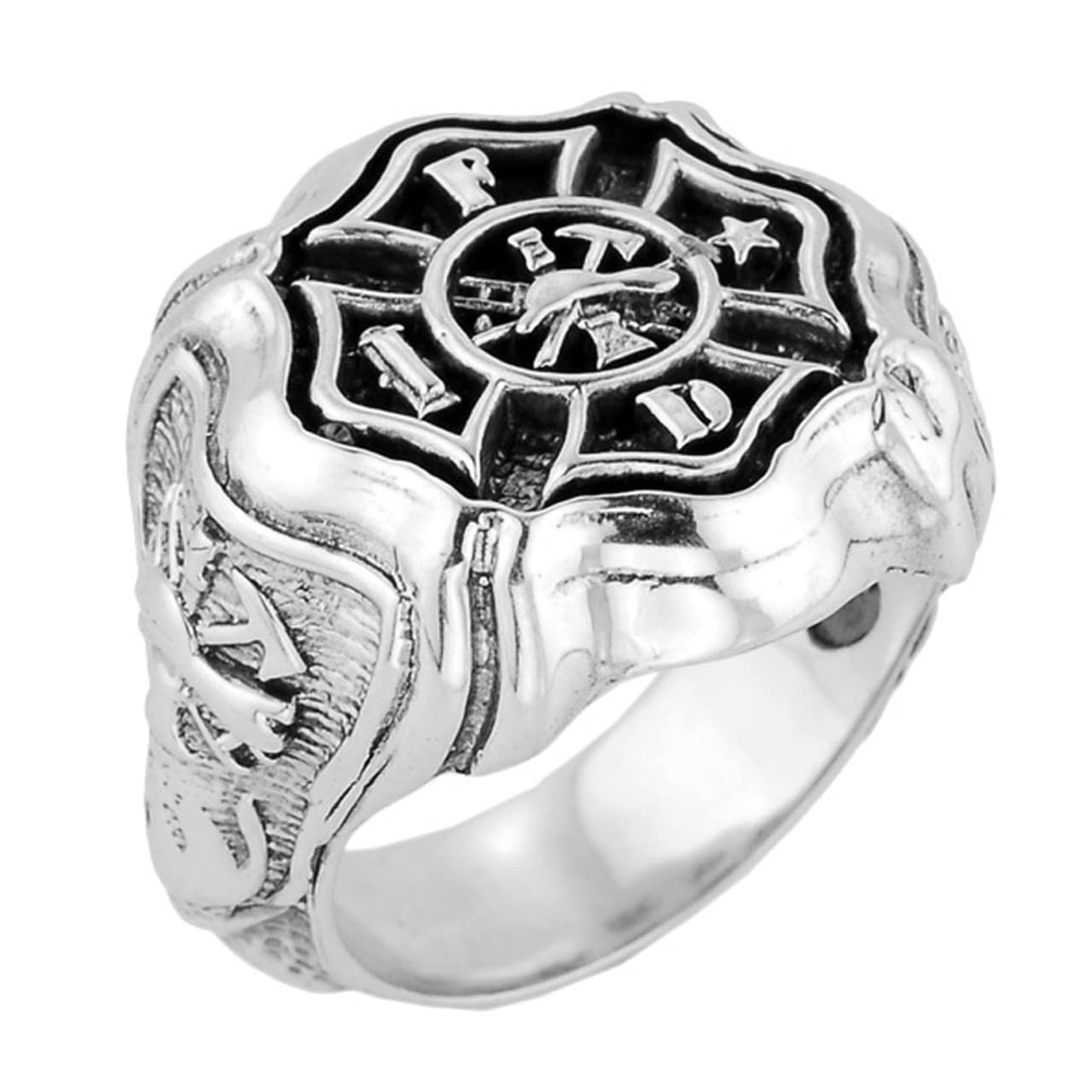 BOLD STERLING SILVER FIREFIGHTER MALTESE CROSS RING - Ring Size:: 9