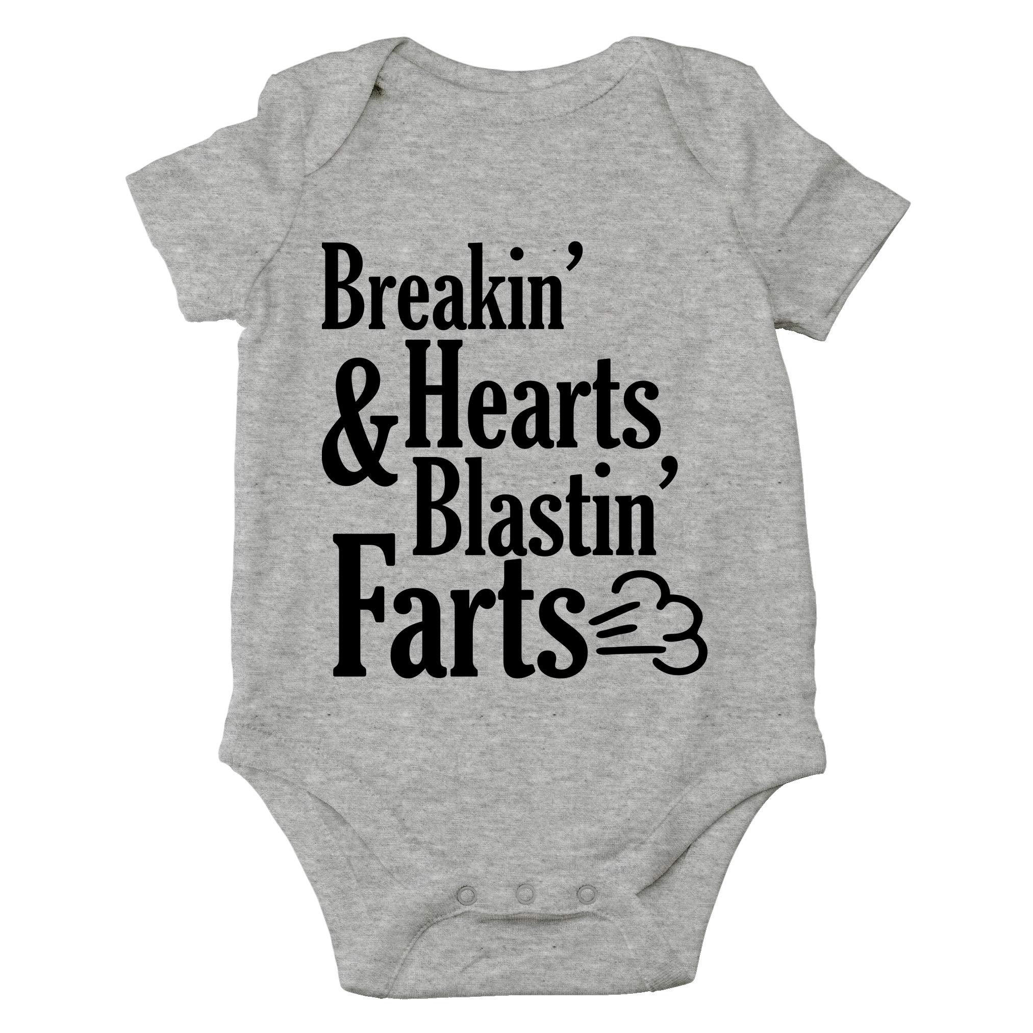 AW Fashions Breakin' Hearts & Blastin' Farts Baby Bodysuit Funny Cute Infant Clothing Baby Wear Apparel (12 Months, Sports Grey)