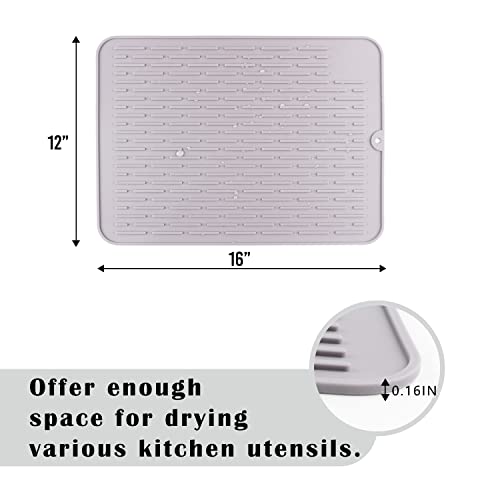 LeMuna Silicone Dish Drying Mat, Kitchen Sink Mat Non-Slip Easy Clean Heat-resistant, Dish Drainer Mat for Kitchen Counter, Sink, Refrigerator or Drawer liner (12" x 16")
