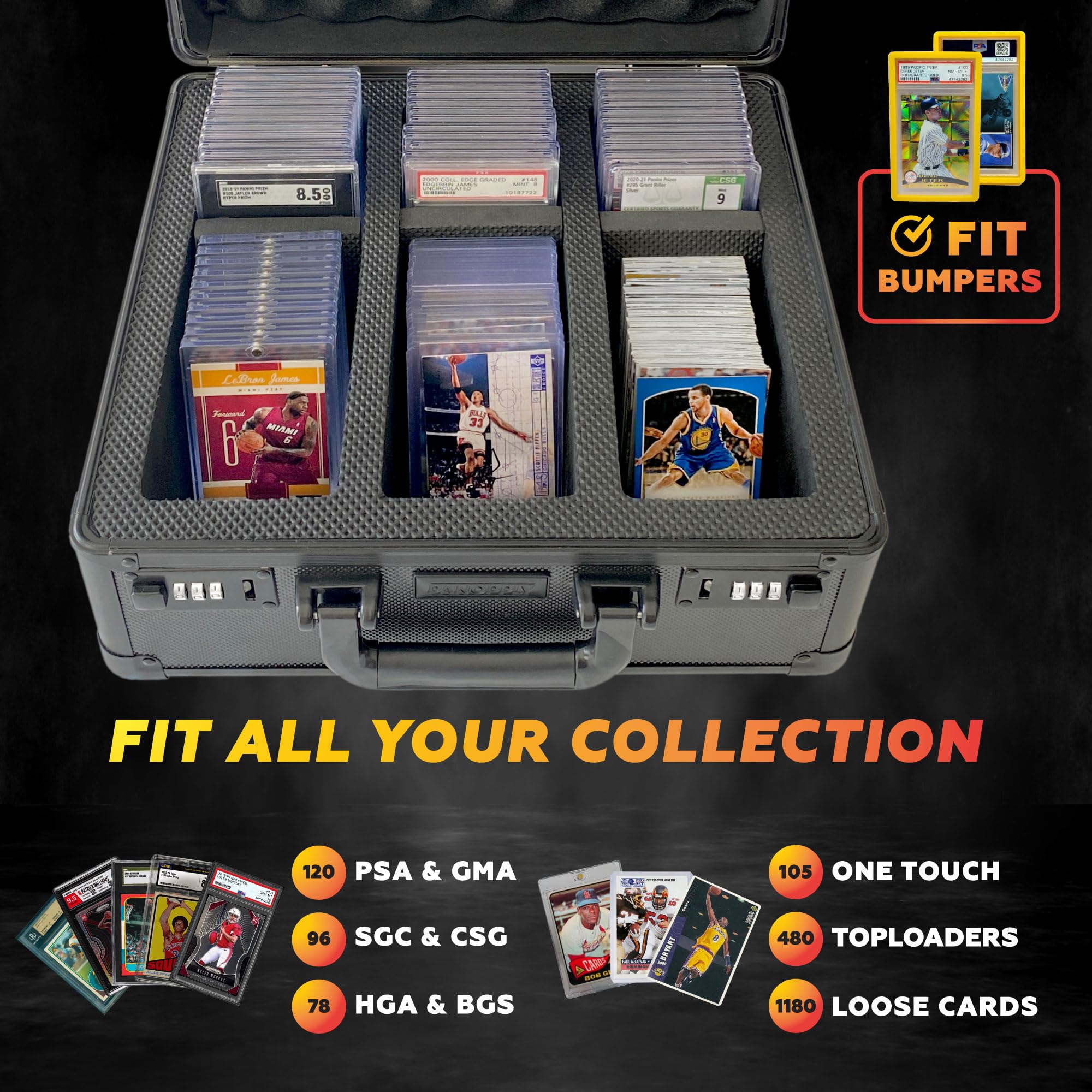 PANOPPLY Slab Armor 120+ 3 Row Psa Graded Card Storage Box Graded Card Case Psa Slab Case for Graded Cards Psa Card Case Baseball Card Cases for Sports Cards Storage Sports Card Case (Black)