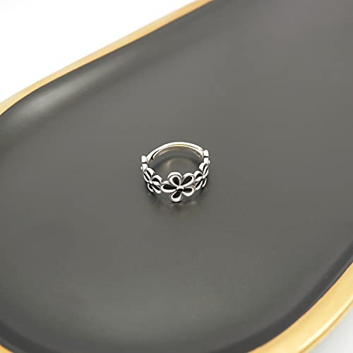 awaFanee 925 Sterling Silver Rings Daisy Flower Sunflower Wedding Band Ring Women Fine Jewelry Stackable Gift Adjustable Size 5-10 Charms