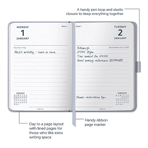 Busy B Compact A6 Day A Page Diary January to December 2024 - A6 Cloud Blue - Faux Leather Daily Planner with Lined Pages, Notes and Year Planner