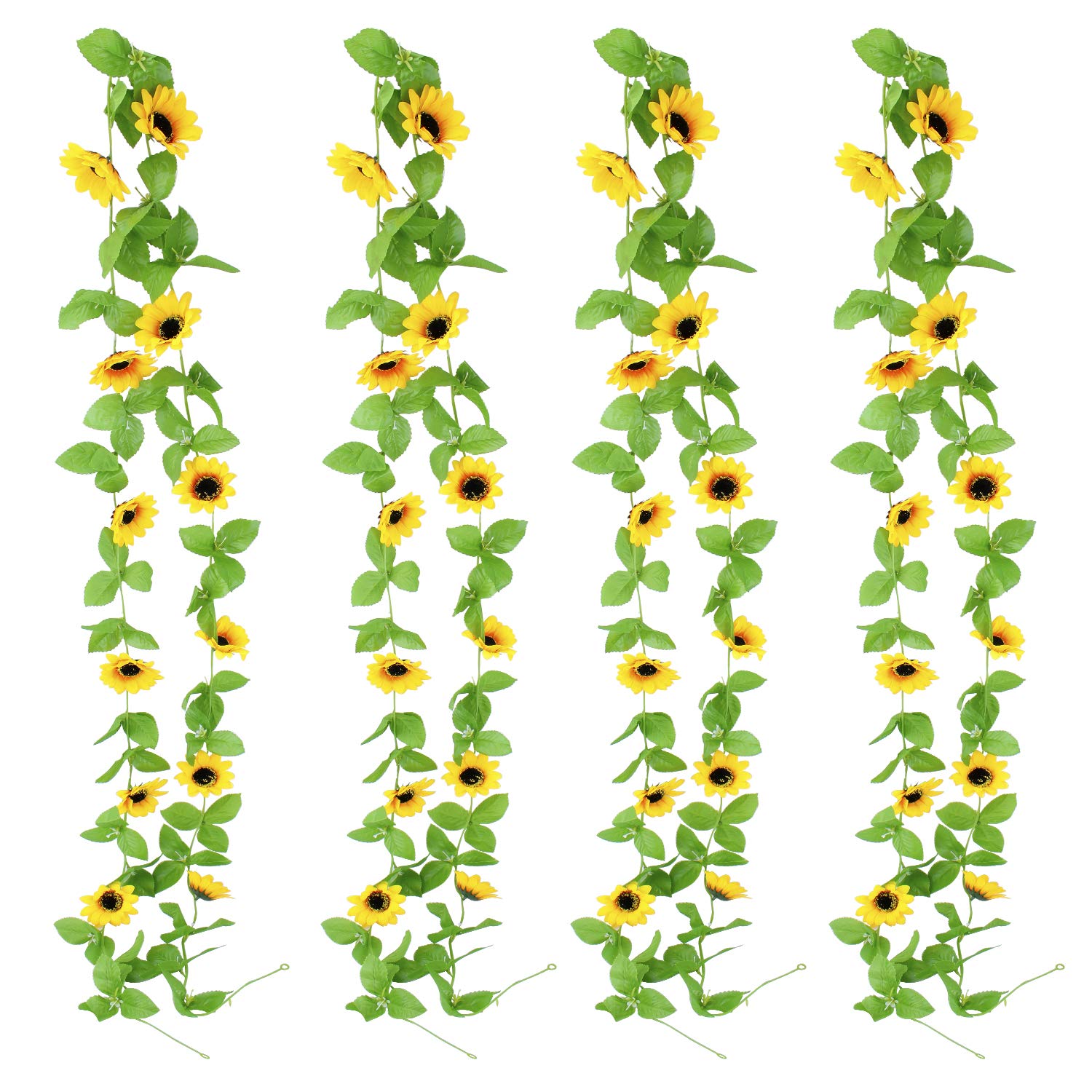 OUTLEE 4 Pack Artificial Sunflower Garland Faux Silk Sunflower Vines with 12 Flower Heads 8 ft Long for Home Garden Wedding Party Decor