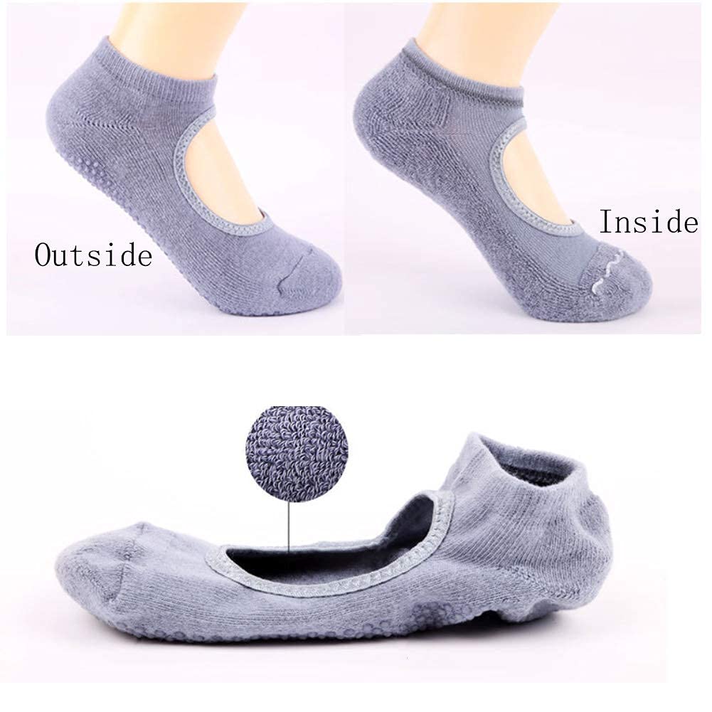 Boyizupha 2 Pairs Non Slip Yoga Socks For Women,Pilates,Barre,Ballet,Bikram,Grip Sox(Black Gray)