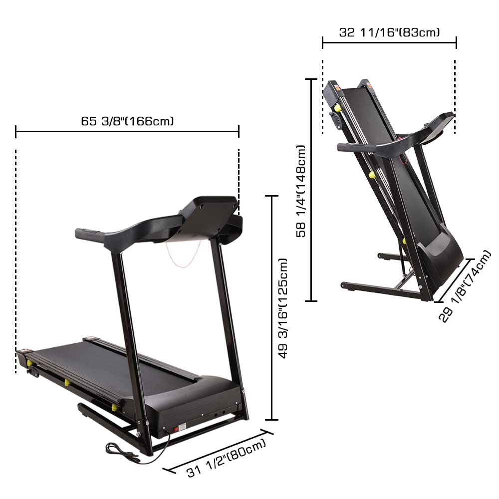 AW Folding Electric 3.0 HP Treadmill Walking Jogging Running Portable Exercise Fitness Machine Cardio for Home Office Gym Exercise Apartment/Basement Workout, Black