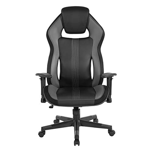 OSP Home Furnishings BOA II Ergonomic Adjustable High Back Gaming Chair with Thick Padded Coil Spring Seat, Built-in Lumbar Support and Headrest, Black Bonded Leather with Grey Accents