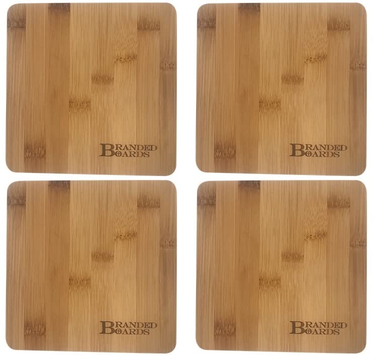 Branded Boards Small Mini All Natural Bamboo Cutting Board, Great for Apartments RV's Home Bar Backpacking Camping Bushcraft Dorm Rooms Picnics & Entertaining (4 Pack)