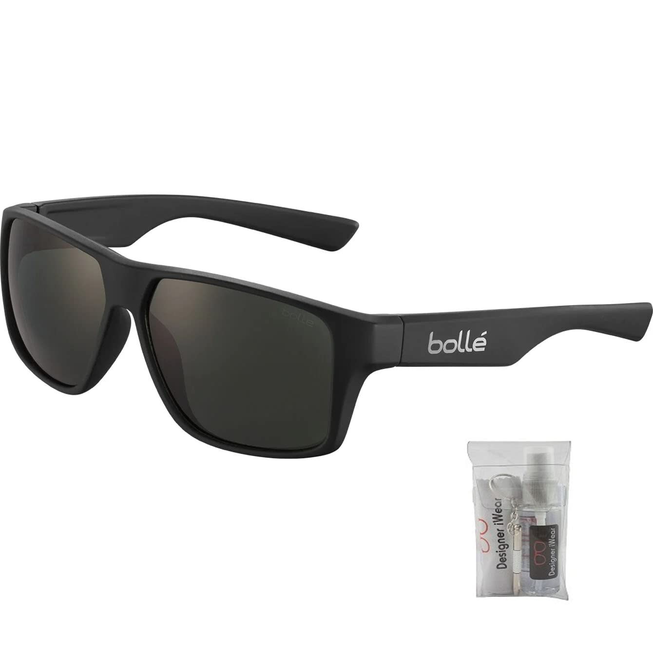 Bolle Brecken 12431 Matte Black/HD Polarized TNS 59MM Rectangular Sunglasses for Men+ BUNDLE With Designer iWear Eyewear Kit
