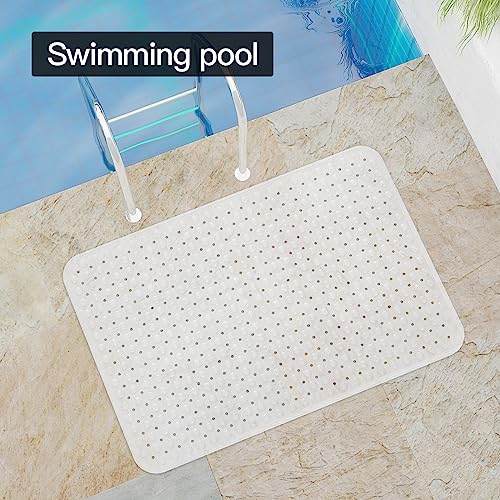 FALEJU Extra Large 47 x 32 Inch Shower Mat Non Slip, Shower and Bath Mat with Drain Holes and Suction Cups, Extra Wide Bath Tub Mat Non Slip, Bathroom Accessories, Clear
