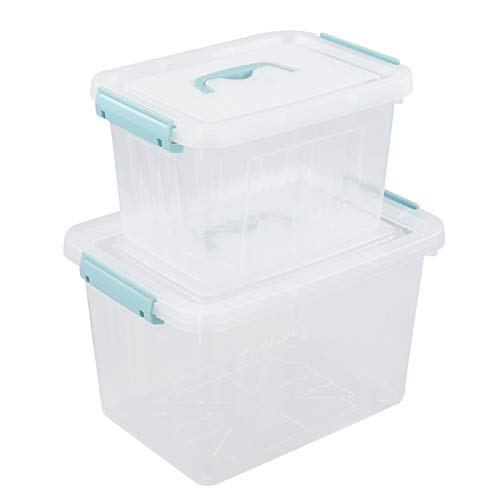 Gloreen 12 Quart&6 Quart Clear Storage Bins with Lid and Mint Green Handle, Multipurpose Stackable Plastic Storage Latches Box/Containers