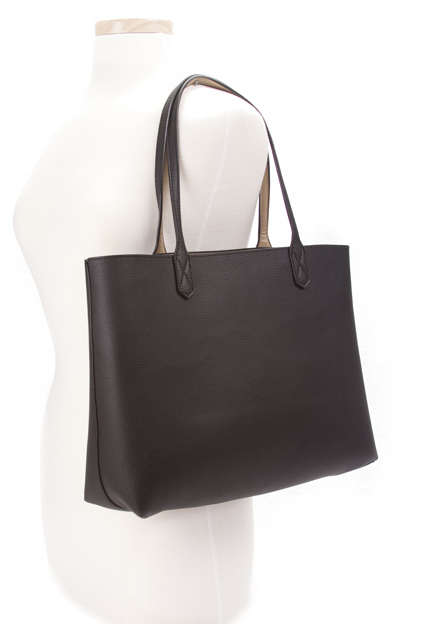 Overbrooke Reversible Tote Bag, Black & Sand - Premium Vegan Leather Womens Shoulder Tote