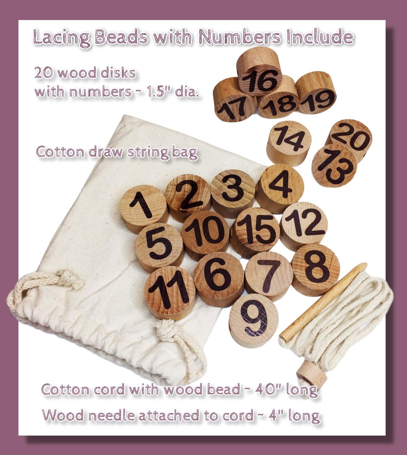 Montessori Toys for Toddlers Lacing Beads with Numbers - Developmental and Fine Motor Skills Toy