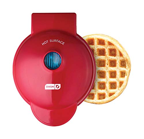 Dash DMS001SL Mini Maker Electric Round Griddle + Included Recipe Book, Silver & DMW001RD Machine for Individual, Paninis, Hash Browns, & other Mini waffle maker, 4 inch, Red