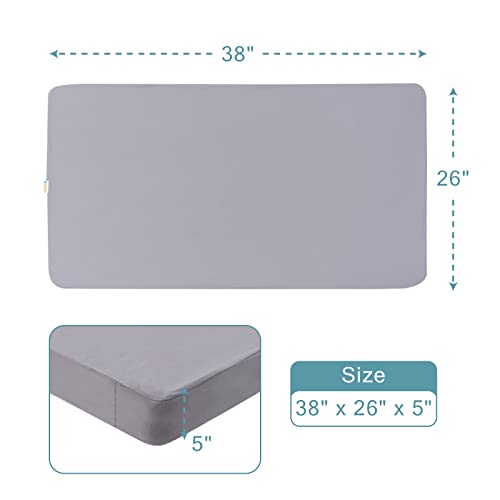 Bamuho 2 Pack Pack n Play Sheets, Fitted Mini Crib Sheet for Portable Playard Pack and Play Soft Baby Sheet - Grey and White 38"x26"x5"