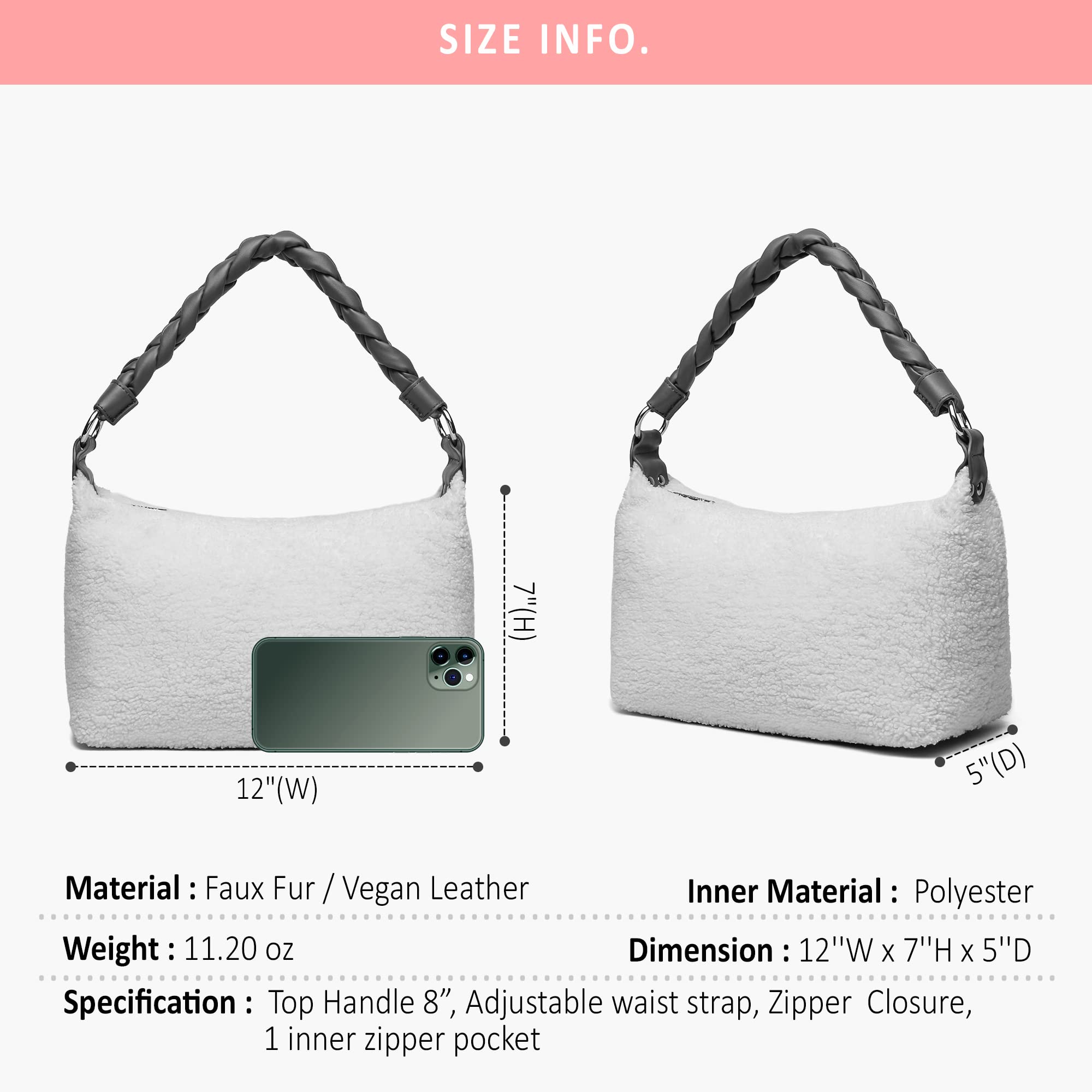 Like Dreams Women Soft Sherpa Top Handle Vegan Leather Winter Fashion Handbag Purse (Grey)