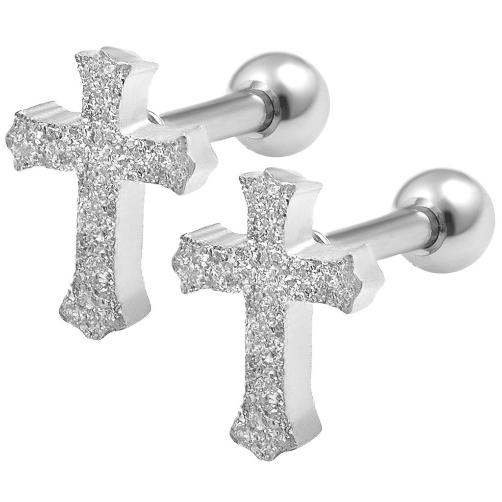 bodyjewellery 2pcs 16g 1/4 Barbell Earring Cartilage Forward Helix Tragus Stud Bars Lobe Auricle Piercing Cross 316L Surgical Steel