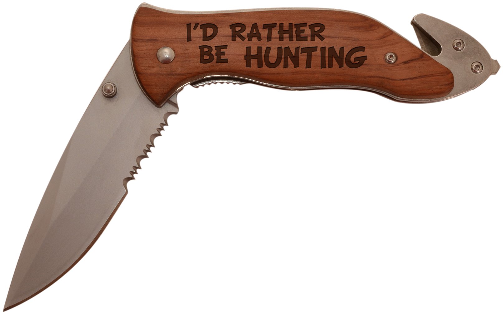 AWEHIRU Personalized Gifts Hunter Gift I'd Rather Be Hunting Deer Duck Laser Engraved Stainless Steel Folding Survival Knife