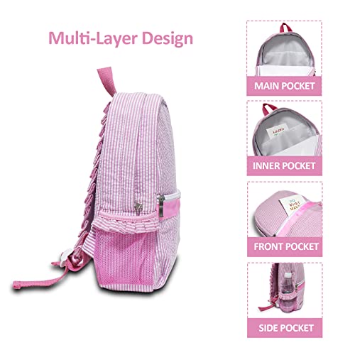 Gabigaba Toddler Backpack for Girls Seersucker Pleated Flower Edge Kids Lightweight Backpack Pink Mini Preschool Backpack (PINK)
