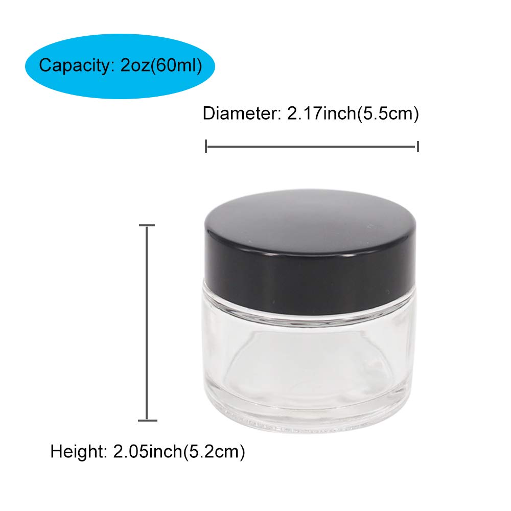 BPFY 24 Pack 2 oz Round Clear Glass Cosmetic Jars with Inner Liners and Black Lids, Travel Jars, Refillable Containers for Makeup, Cream, Lotion, Sugar Scrubs, Eye Shadow, Slime, Paint, Jewelry
