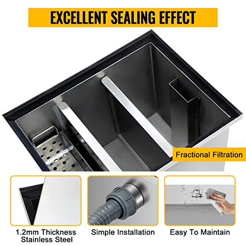 Commercial Grease Interceptor, Stainless Steel Grease Trap, Under Sink Grease Trap Waste Water Oil-Water Separator for Restaurant, Cafe, Canteen, Factory, Kitchen,8 LB,Silver