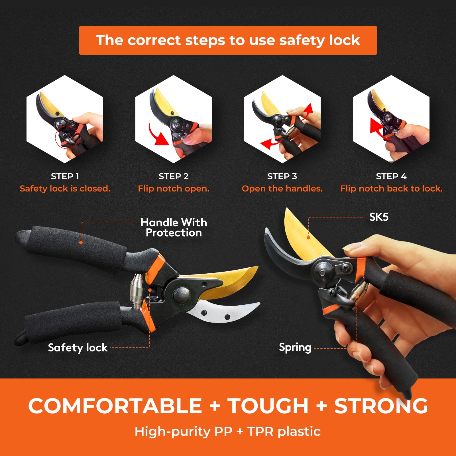 Bypass Pruning Shears for Garden - Effortless Pruning Shears for Grapevines, Bonsai Gardens - Trim Tree Branches and Flowers with Ease, with SK5 Steel Sharp Blades and Soft Cushion Grip Handle