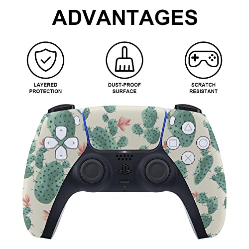 Cactus with Flowers Full Protective Skin Cover Design Wrap Decal Sticker Compatible with PS5 Digital Edition Console and Controller