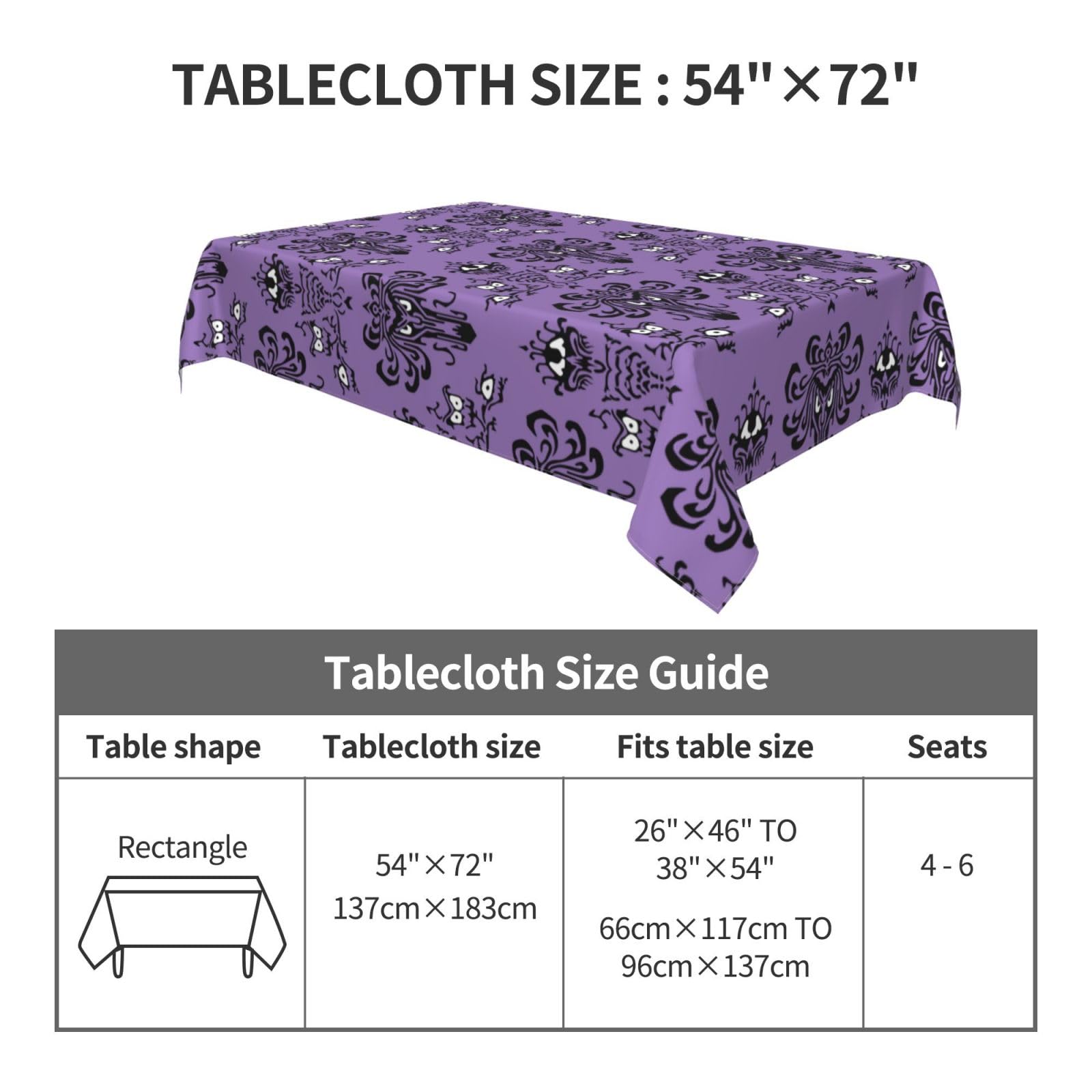 Befodam Haunted The Mansion Rectangle Tablecloth - 54 X 72 Inch - Table Cover Decorations Machine Washable Stain Resistant Perfect for Indoor & Outdoor Dining Buffet Parties and Camping
