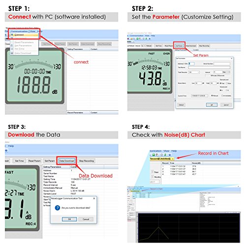 Decibel Meter, Sound Level Meter CD Software Audio Decibel Noise Measure Tester 30 β 130 dB Audio Noise Measuring Range with Backlit LCD Display, Data Record Function
