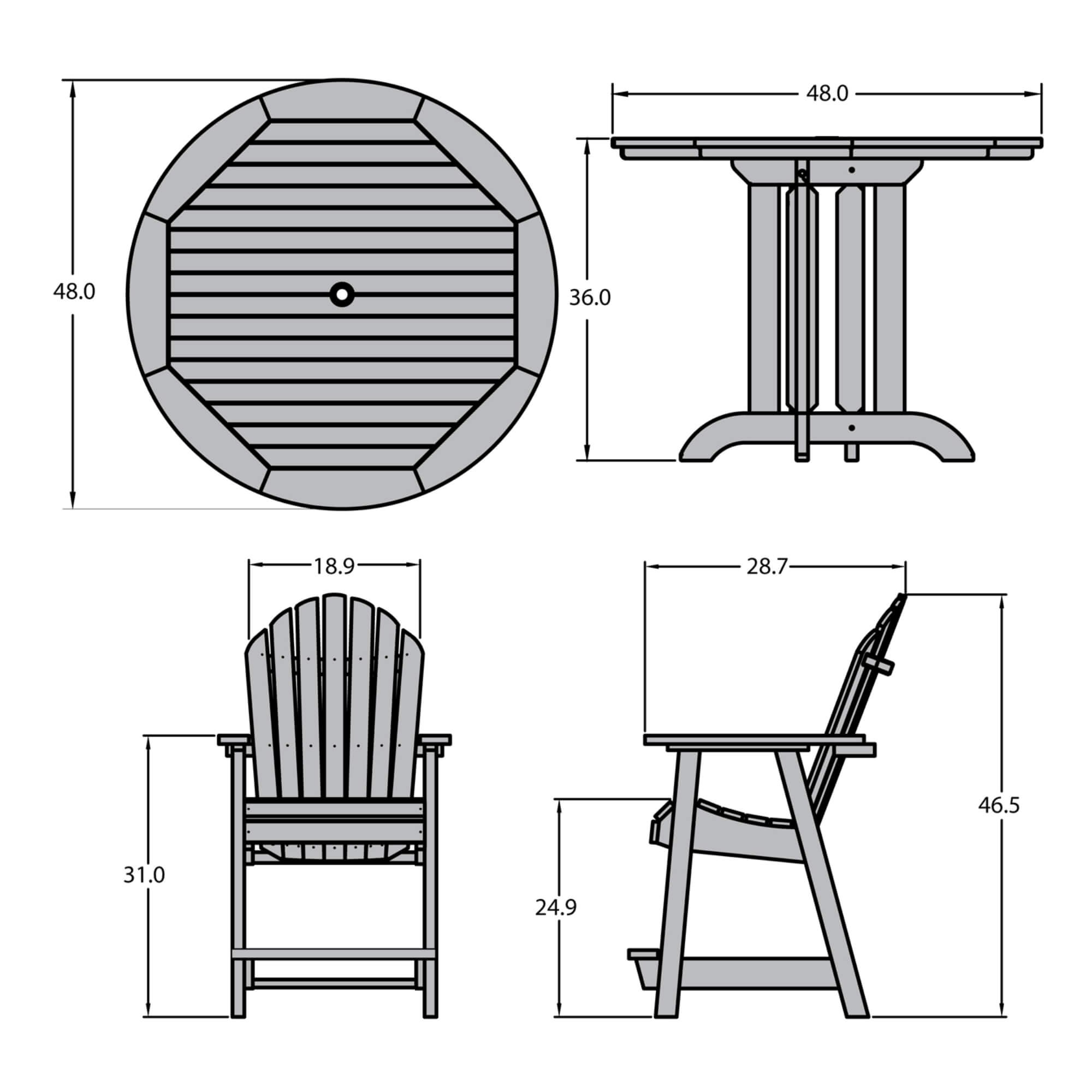 Highwood Hamilton 5 Piece Round Counter Height Dining Set, Coastal Teak