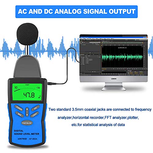 Decibel Meter, Digital Sound Level Meter AP-882A Sound Monitor Tester Range from 30-130dB, Digital Decibel Meter with LCD Backlight/Max Hold/Sensitivity Adjustment and dBA/C Switch (Battery Included)