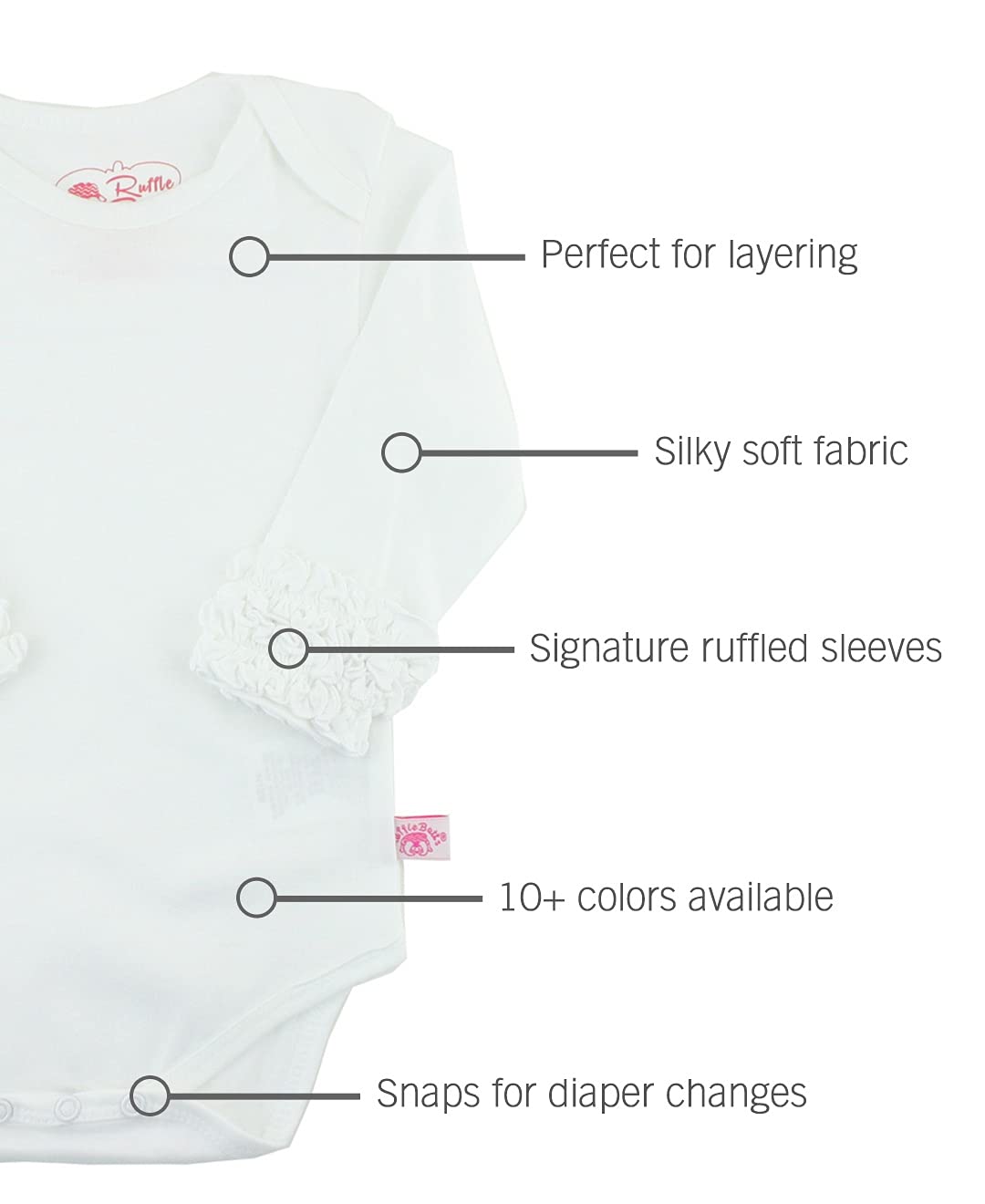 White Ruffled Long Sleeve Layering Bodysuit - 12-18m