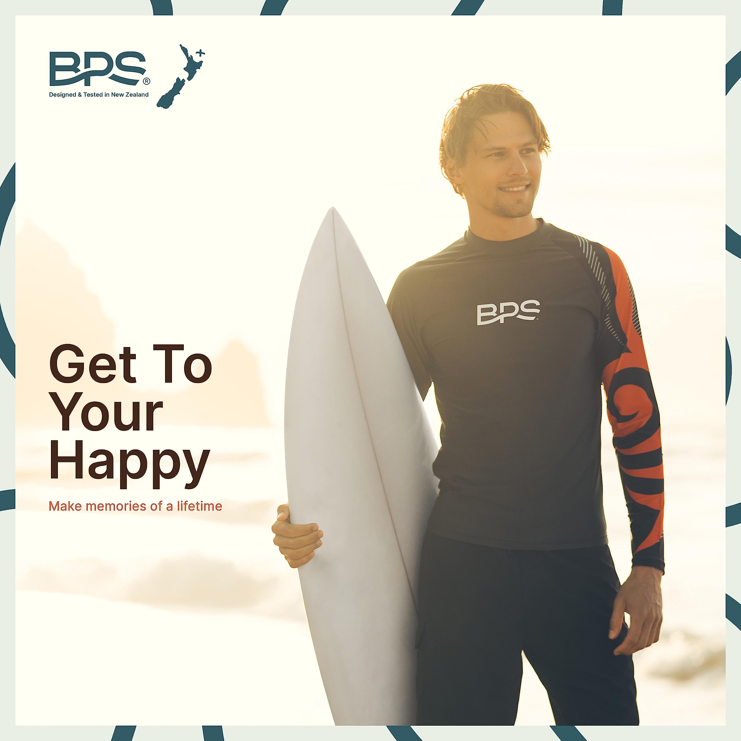BPS Men's Long Sleeve Swim Shirt/Rash Guard with Sun Protection (Patterned Charcoal Orange, XL)