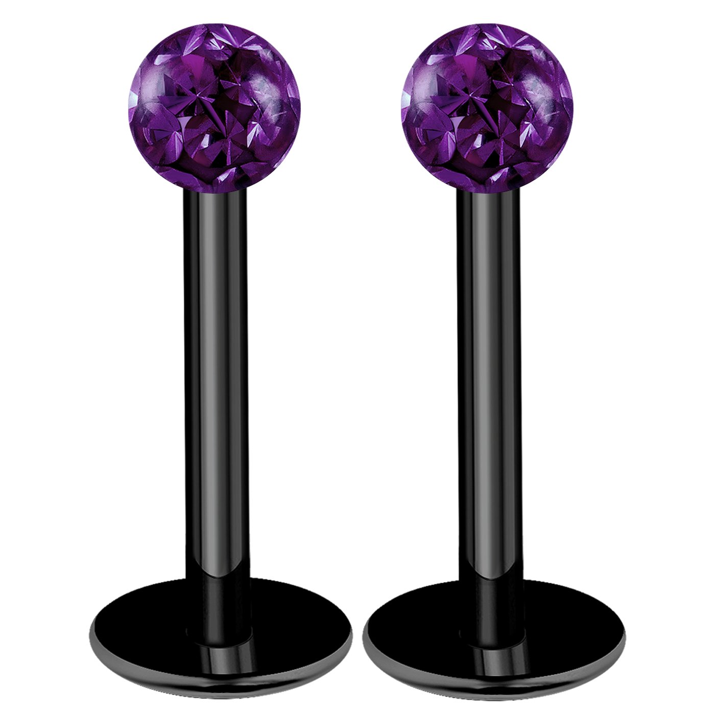 bodyjewellery 2pcs 16g labret studs Black titanium G23 Rings Cartilage Spider Bites Lip Monroe Tragus Stud Conch Studs Helix B2ICB (Blue Zircon)