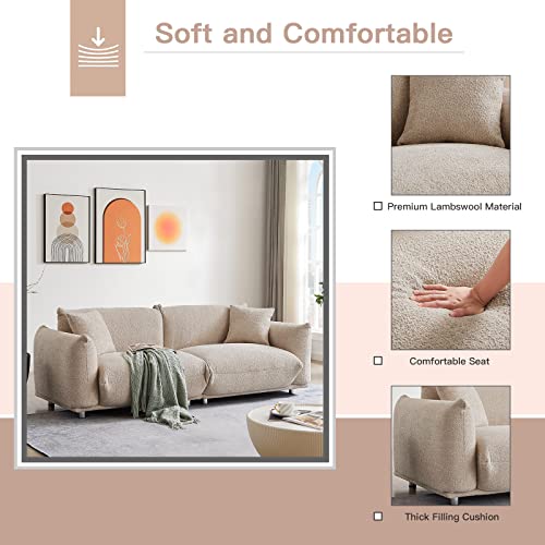 Hommoo Mid Century Modern Couch for Living Room Bedroom Soft Loveseat Sofa Boucle Sofa with Metal Legs Comfy Couch 87" W Small Couch for Small Space with Pillows Camel