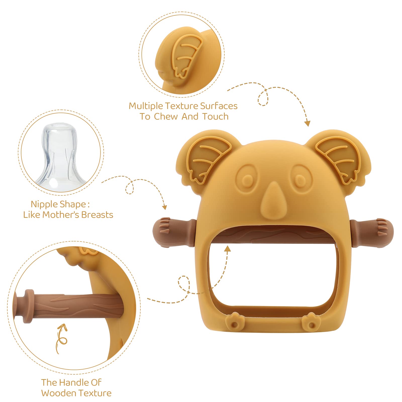 Baby Teething Toys, Koala Teethers for Babies 0-6 Months, Glue-Free Handle, Never Drop Silicone Teethers for Babies, Hand Teethers, Infant Toys, Soothing Pacifier for 1+ Months Infants Babies