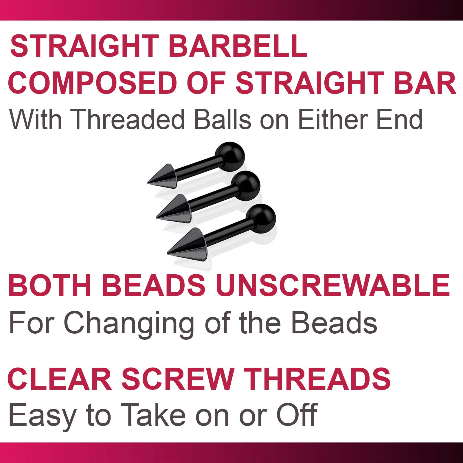 bodyjewellery 3pcs 16g 1/4 Barbell Cartilage Earring Vertical Tragus Ear Lobe Stud Triple Forward Helix black Anodized Steel Spike