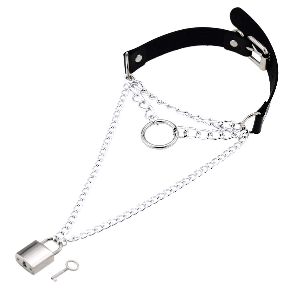 AWESE Adjustable Lock Leather Choker,Punk Rock PU Choker Necklace Goth Soft Choker Collar Chain for Women Girls Cosplayer