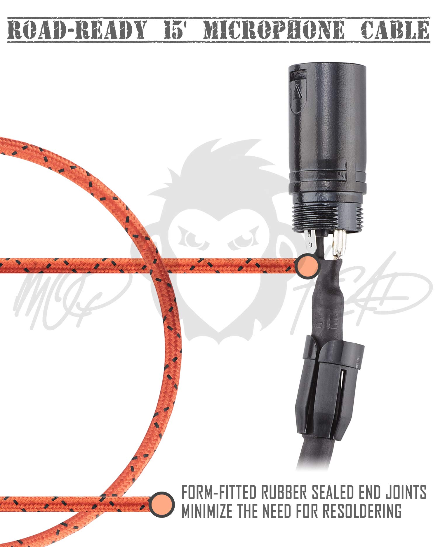 Mophead 15-Foot Balanced XLR Microphone Cable - 3-Pin XLR Male to XLR Female Pro Grade Double Insulated Tweed Braided (Red and Black Stripes)